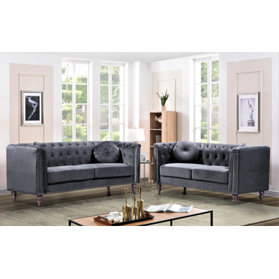 Tommy classic nailhead chesterfield 2 piece living room set house of hampton fabric store